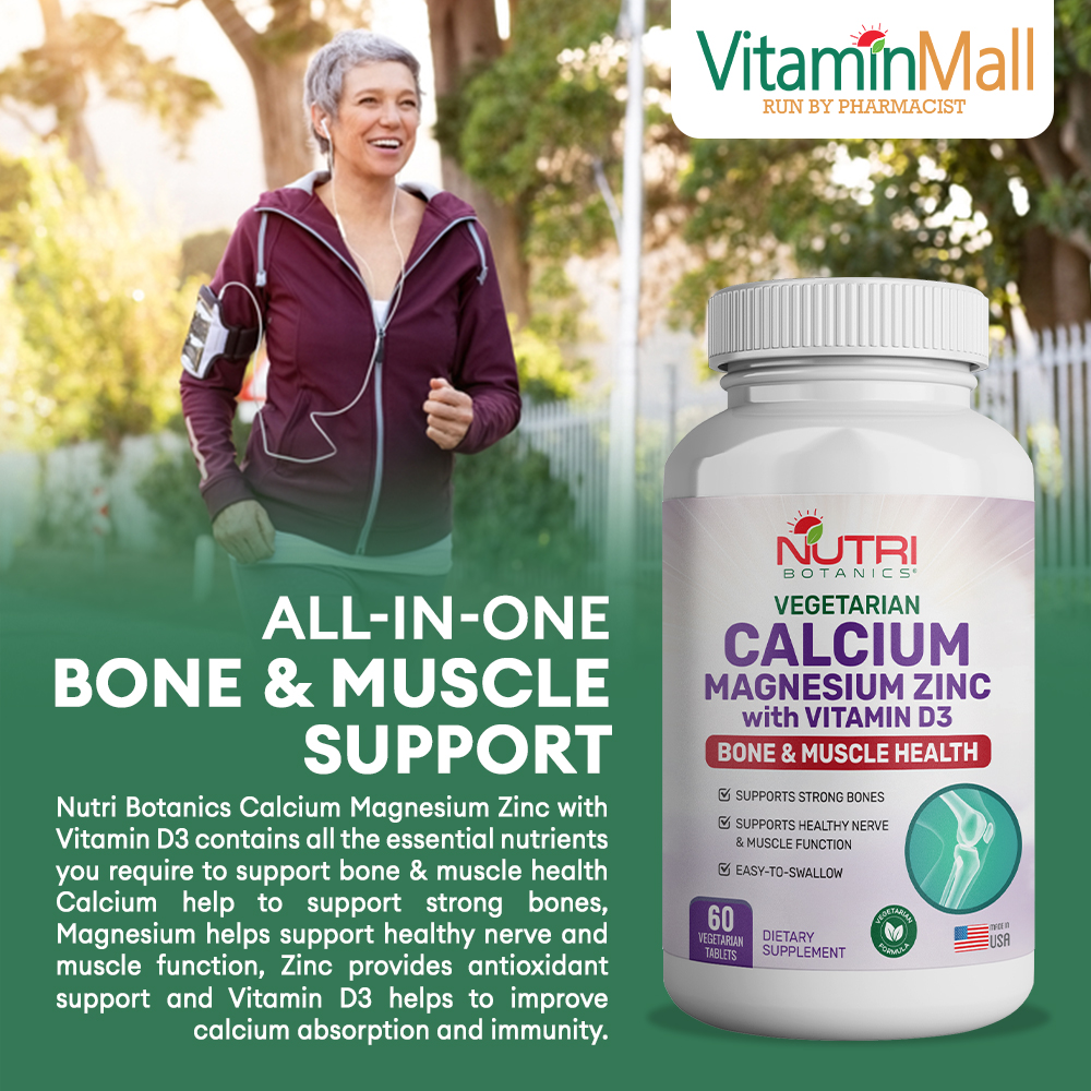 Nutri Botanics Calcium Magnesium Zinc + Vitamin D3 - Support Strong ...