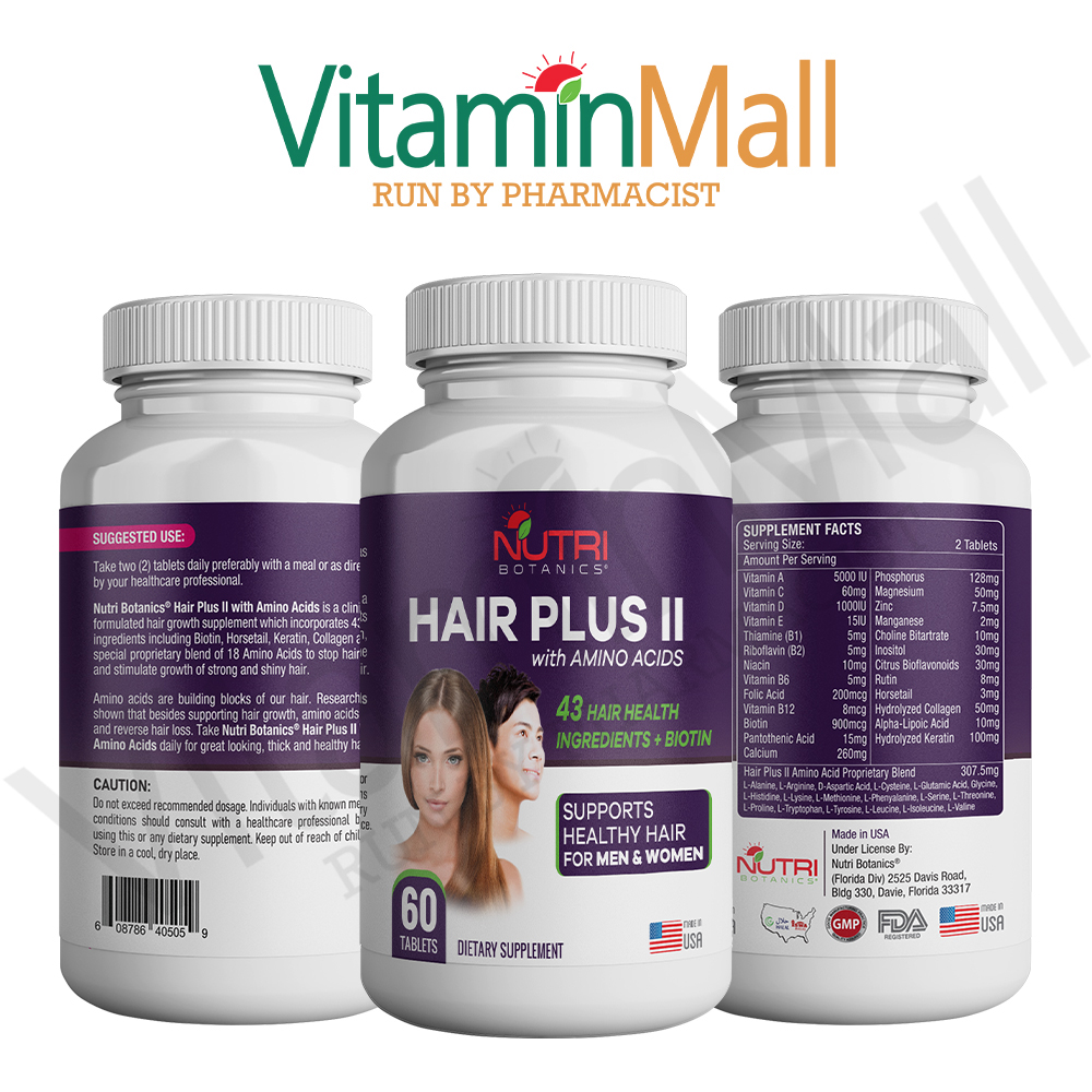 Hair Plus II with Amino Acids - Hair Growth Supplement, Stop Hair Loss ...