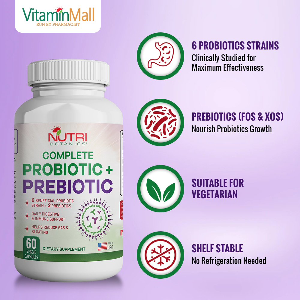 Nutri Botanics Prebiotic + Probiotic - Digestive Health - VitaminMall