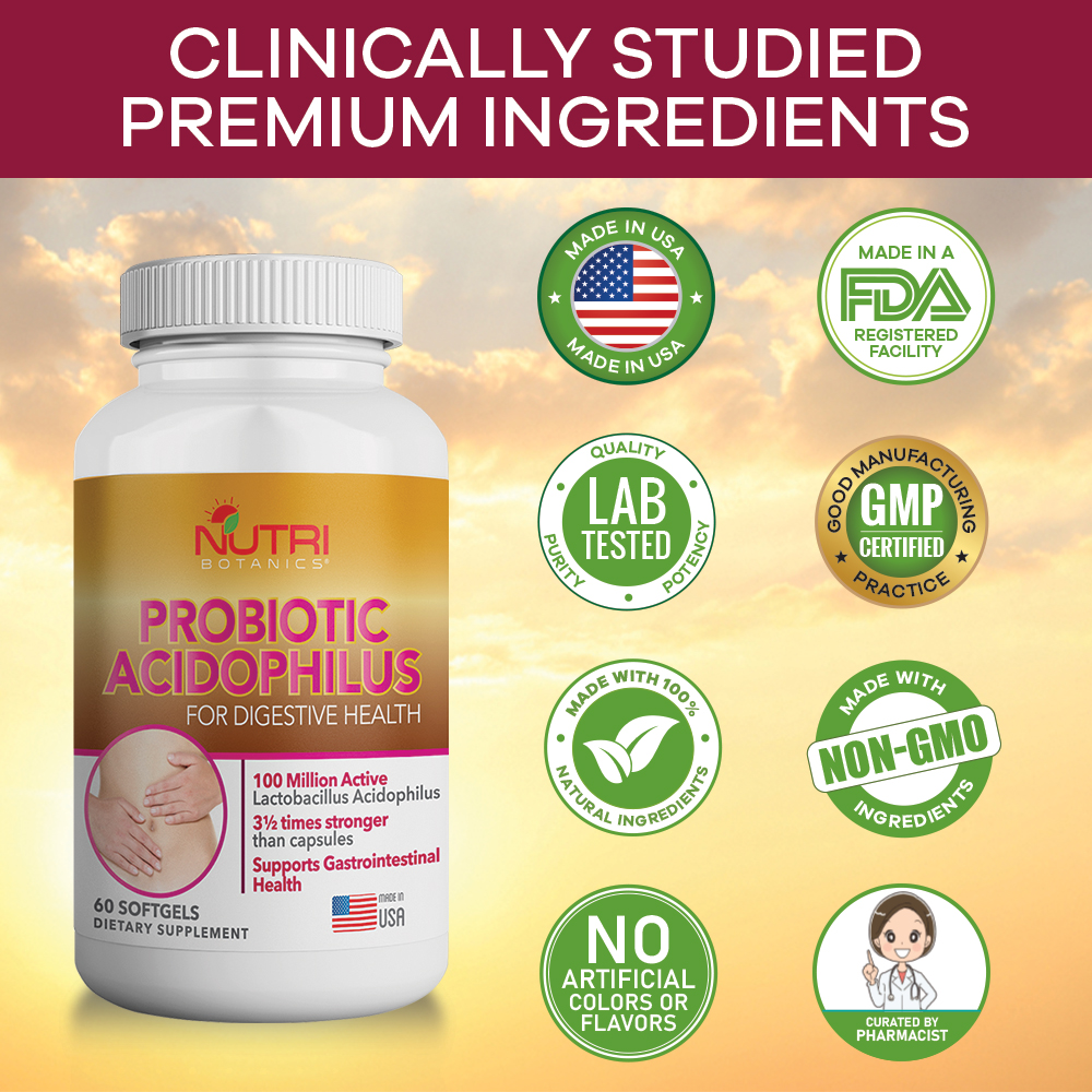Nutri Botanics Probiotics Acidophilus Softgels - Digestive Health ...